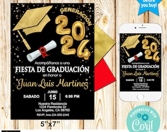 Spanish Graduation Party Invitation, Invitacion Graduacion, Printable ...
