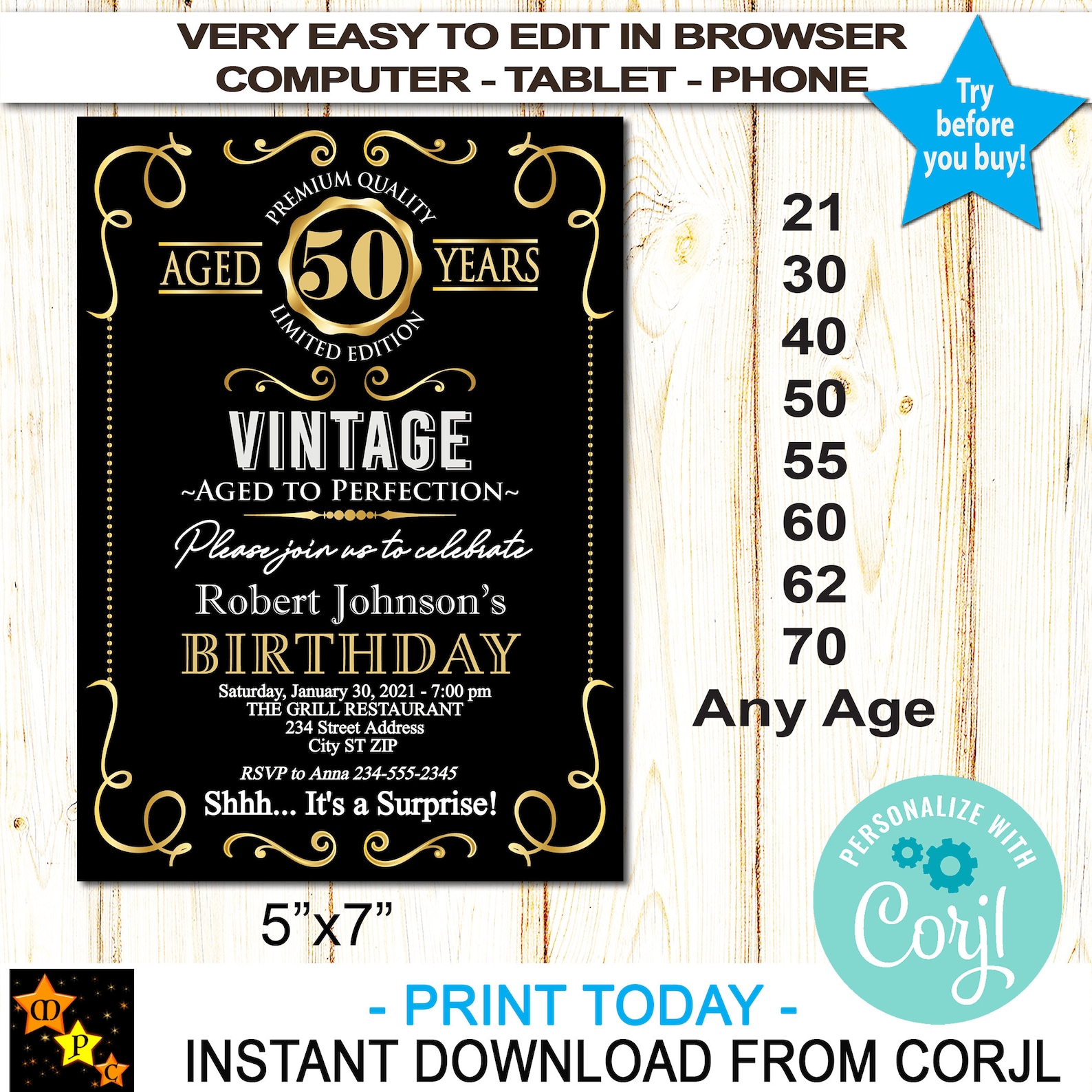 Editable Cigar Labels 50th Birthday Any Age Cigar Band Gold - Etsy UK