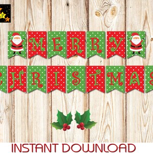 Merry Christmas Banner, Printable, Instant Download, DIY, Red Green ...