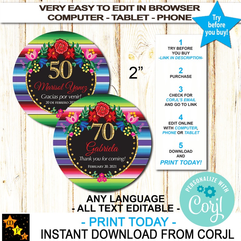 Mexican Style Round Tags, DIY, Instant Download, Serape, Mexican Theme ...