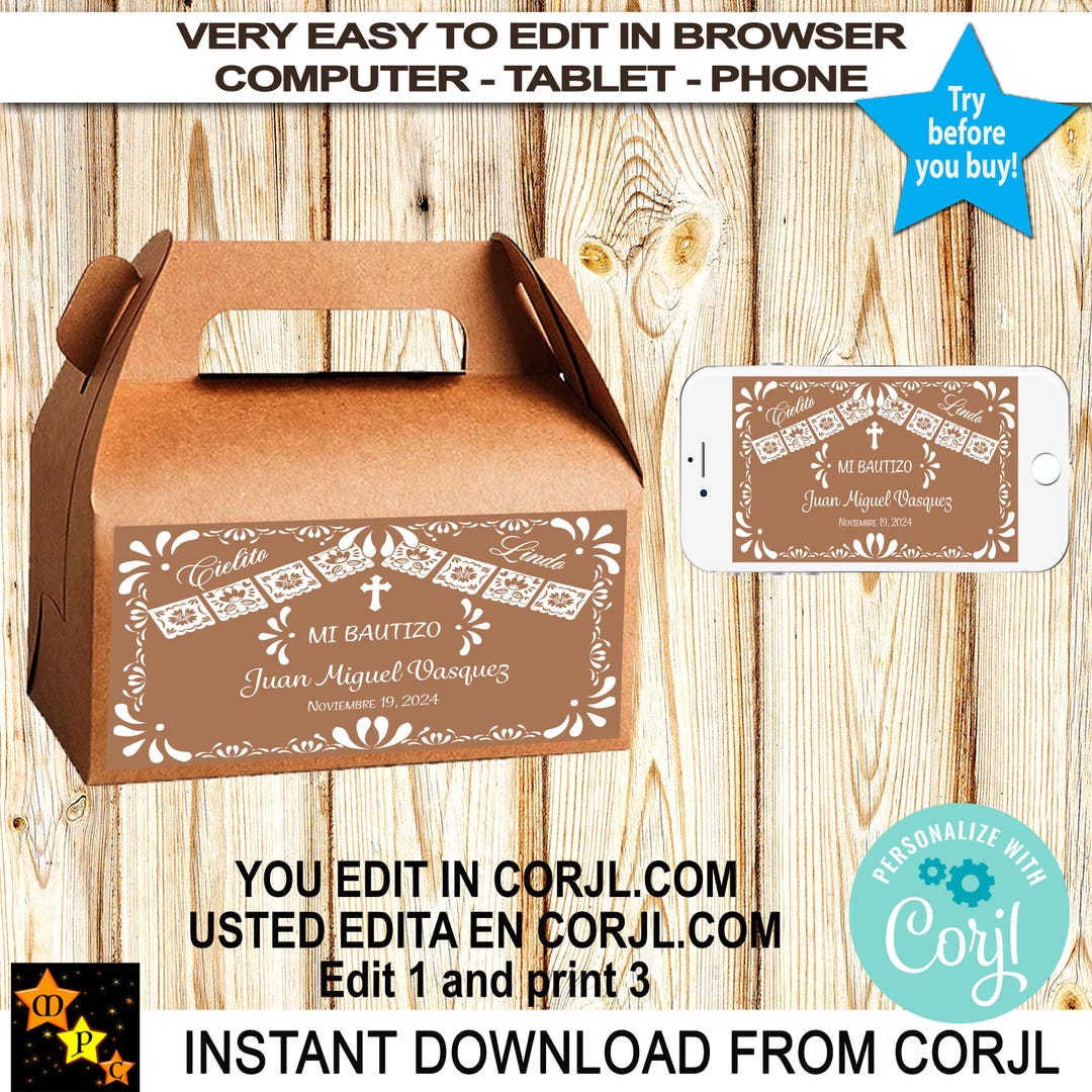 Baptism Gift Box Labels Mexican Theme, Barro, Cielito Lindo, Printable ...