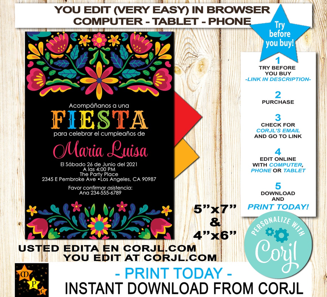 Spanish Fiesta Birthday Invitation Mexican Theme Any Age - Etsy