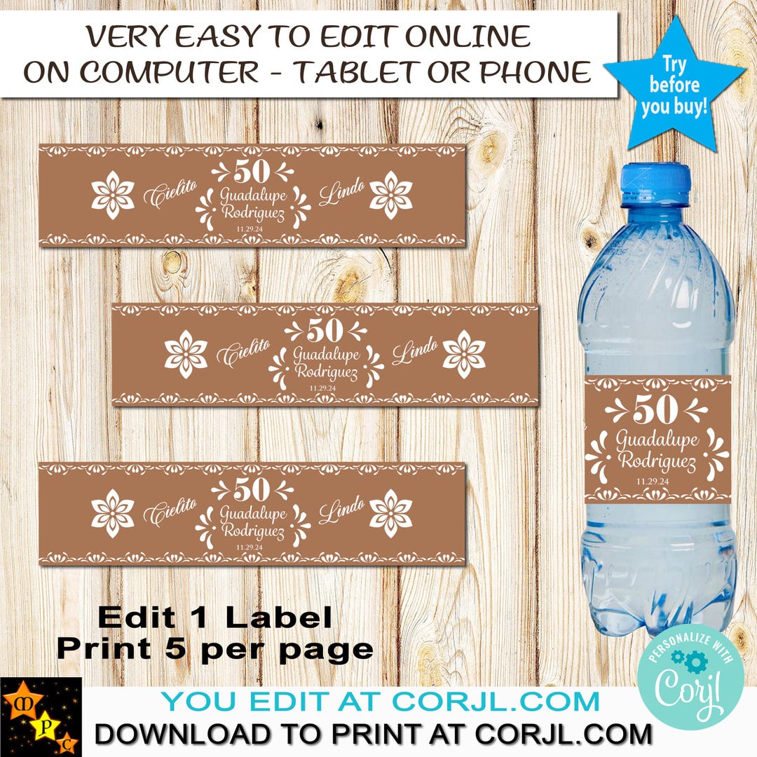 Birthday Editable Water Bottle Labels, Barro Mexican Theme, Cielito ...