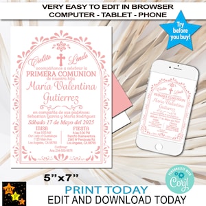 Spanish First Communion Invitation, Mexican Pink Talavera Invitacion ...