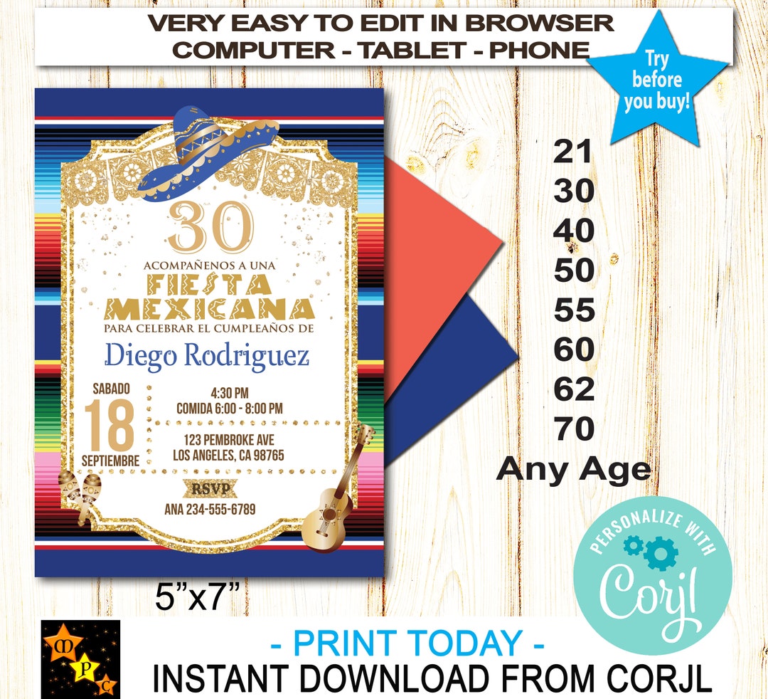 Mexican Fiesta Birthday Invitation, Sarape, 5x7 (instant Download) - Etsy