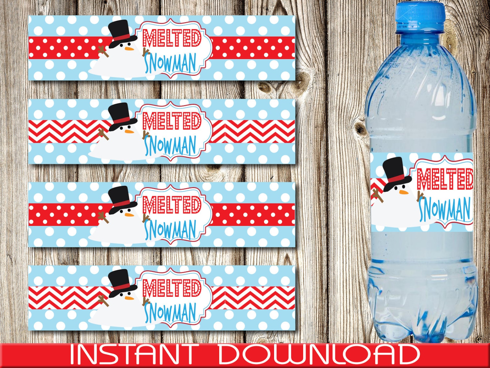 Melted Snowman Water Bottle Label Printable Christmas Water - Etsy
