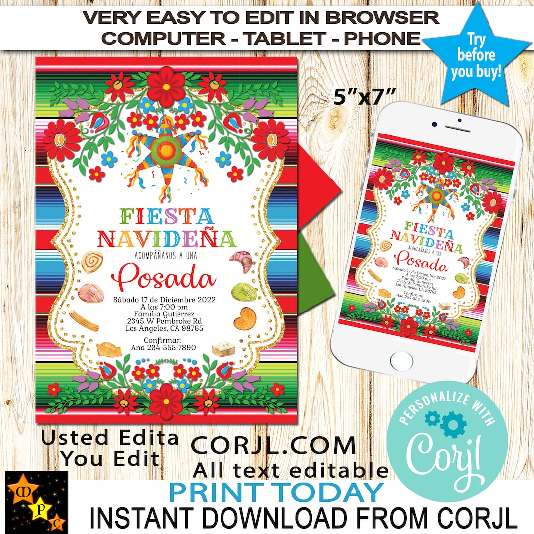 Spanish Christmas Posada Party Invitation, Fiesta Navideña, Posada, Sarape, Instant Download ...