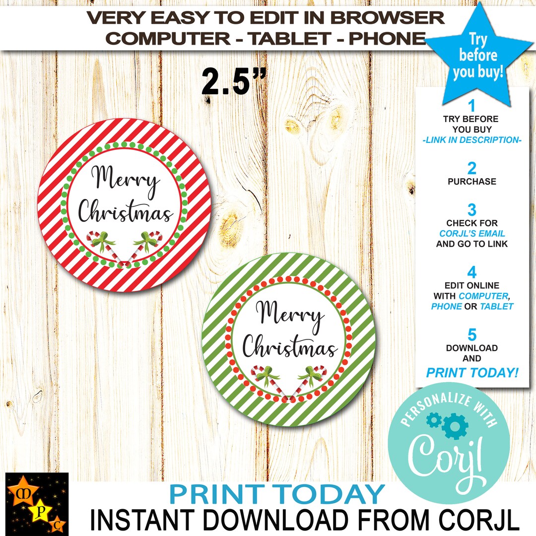 Editable Round Christmas Tags, Cupcake Toppers, Tags, Labels, DIY ...