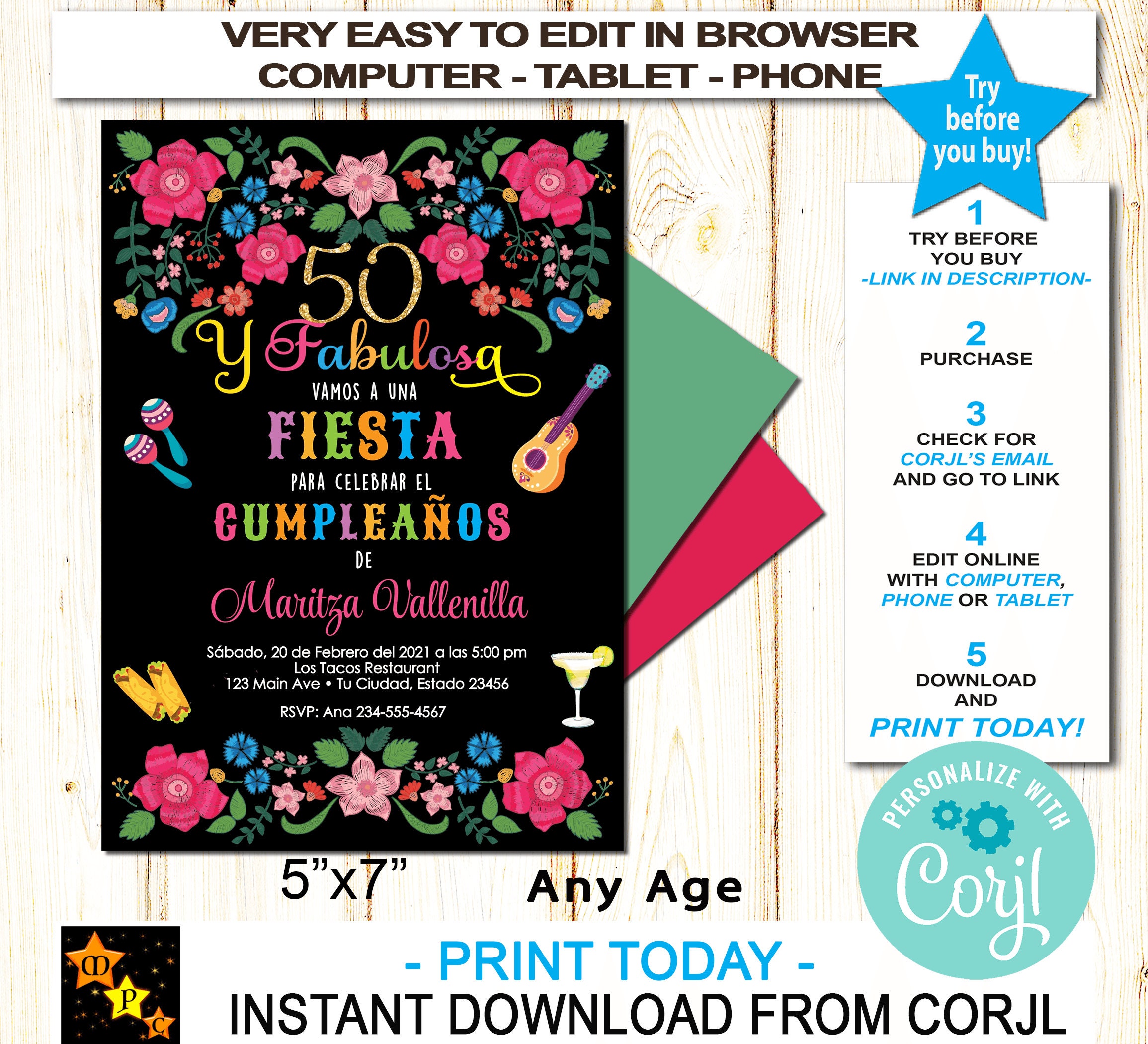 Spanish Mexican Fiesta Birthday Invitation, Any Age, INSTANT Download ...