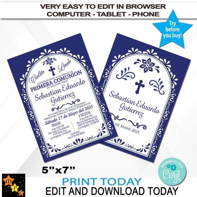 Spanish First Communion Invitation, Talavera Theme (5x7 Editable ...