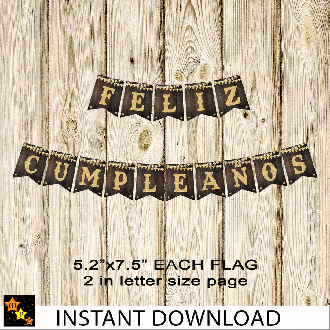 Spanish Rustic and Gold Printable Banner, Happy Birthday, Feliz ...
