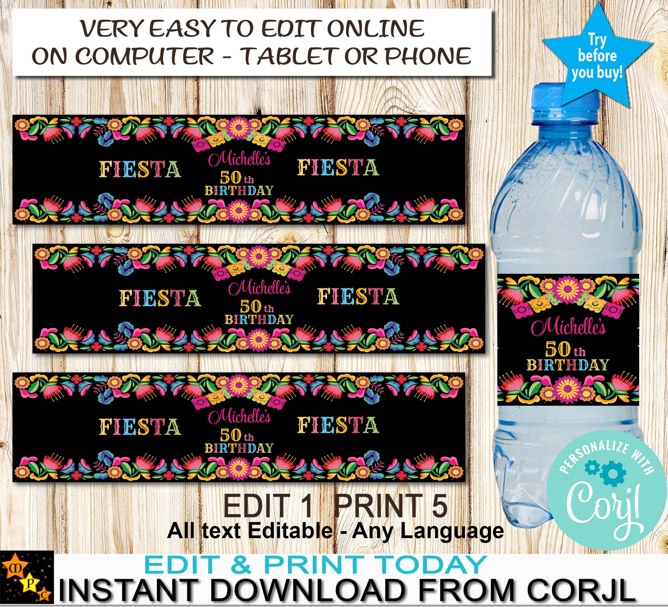 Birthday, Any Age, Mexican Water Bottle Labels, Birthday, Sarape ...