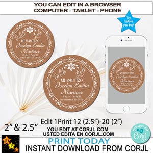 Mi Bautizo Baptism Photo Candle Labels, Barro, Recuerdo, Mexican Theme ...