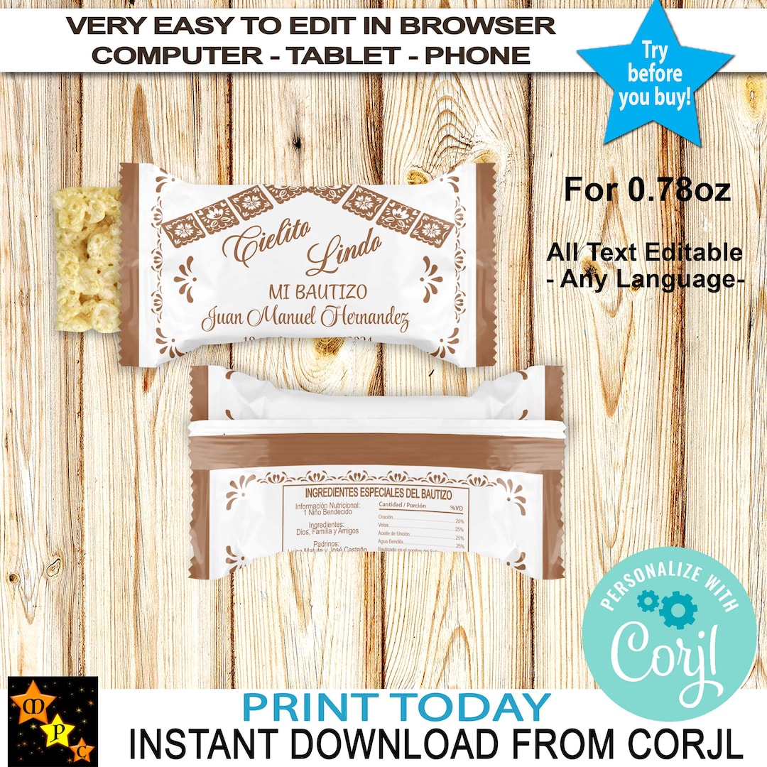 Mi Bautizo, Baptism Wrapper for Rice Crispy Treat 0.78 Oz, Printable ...