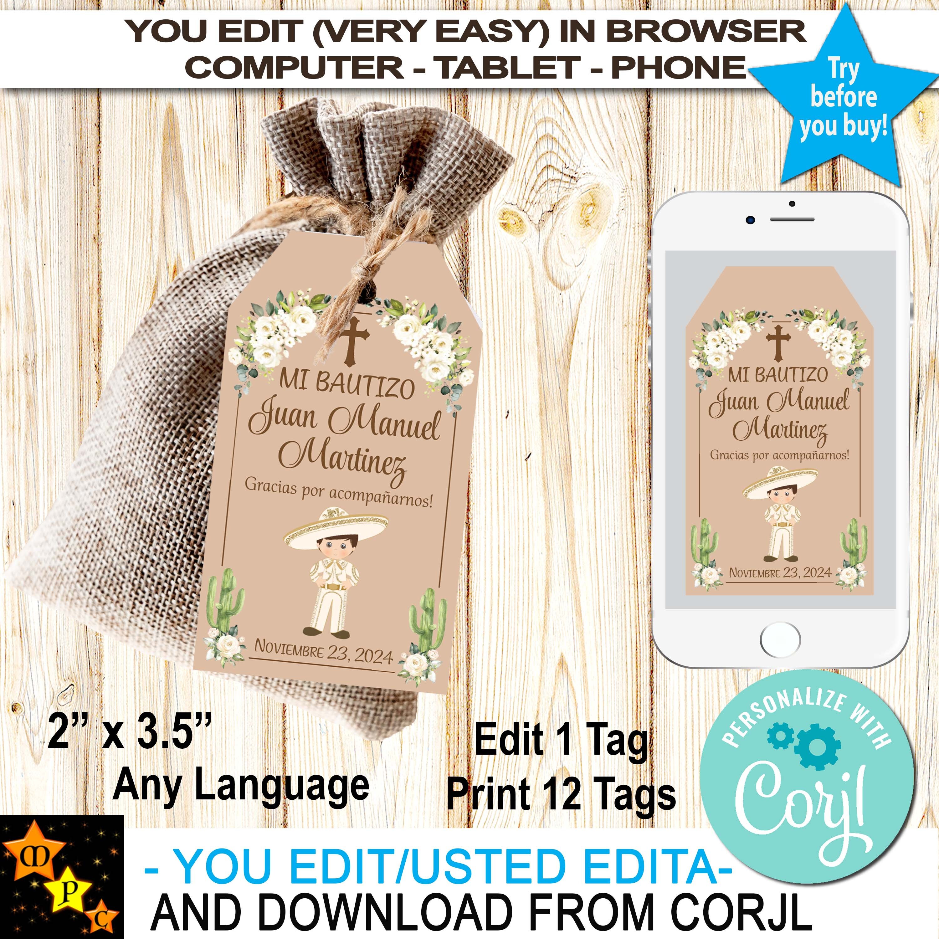 Mi Bautizo Baptism Thank You Tags, Mexican Theme, Printable, Toddler ...