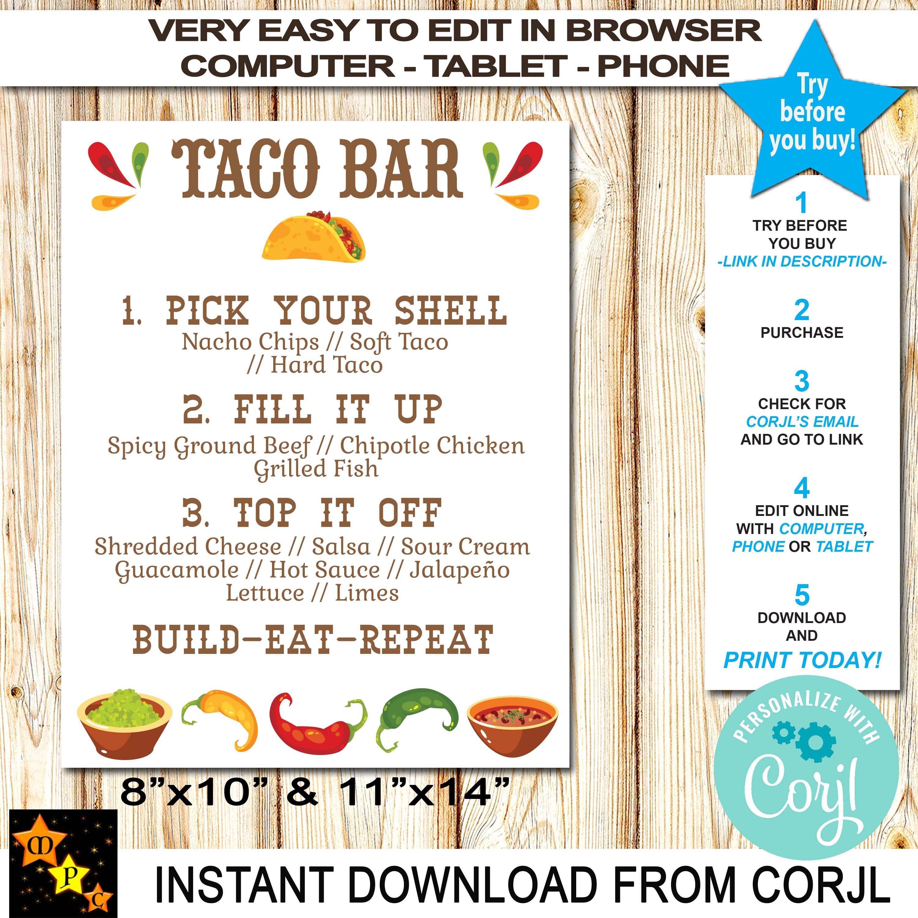 Taco Bar Sign Mexican Editable Instant Download From Corjl - Etsy