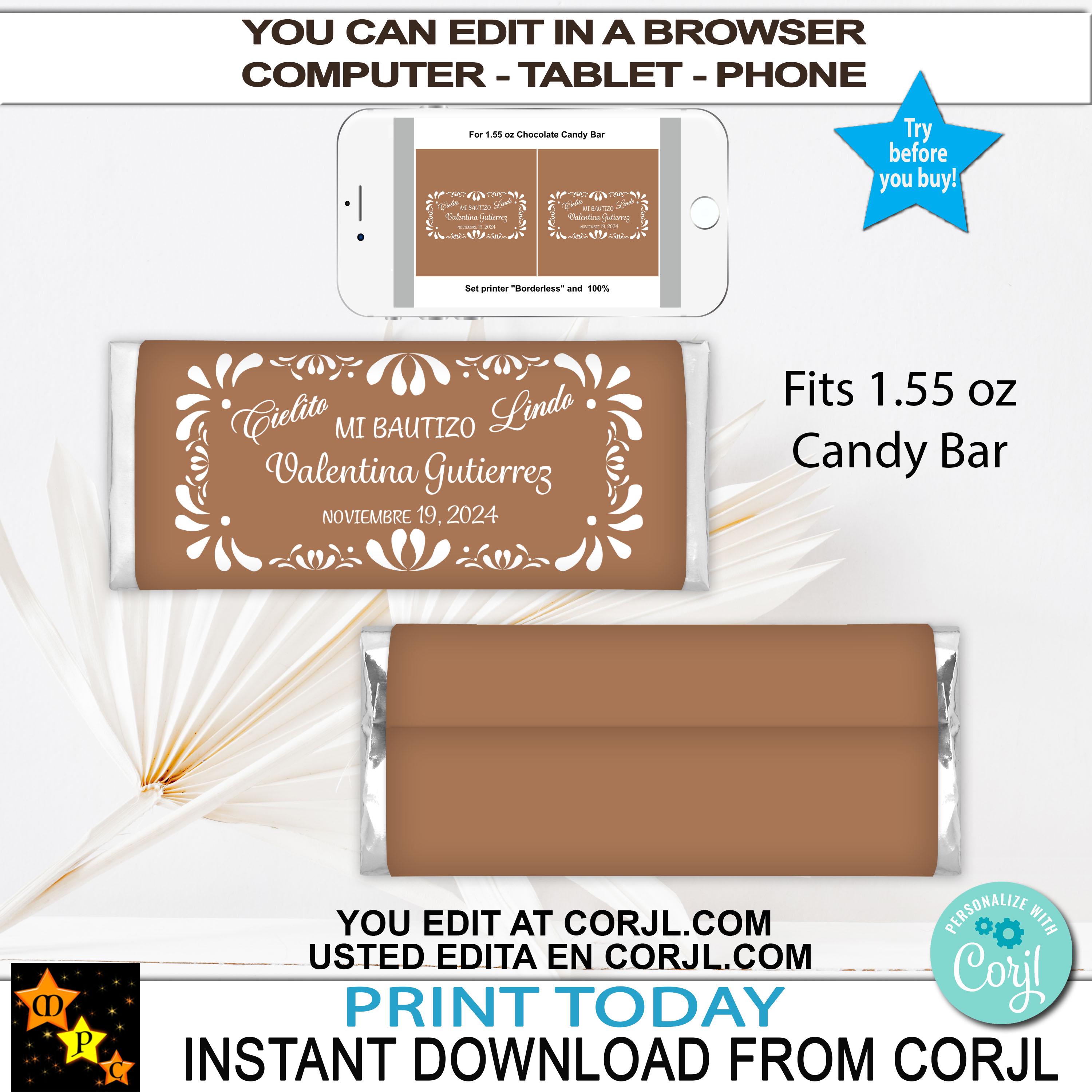 Mi Bautizo Baptism Chocolate Candy Bar Wrapper, Cielito Lindo, Mexican ...