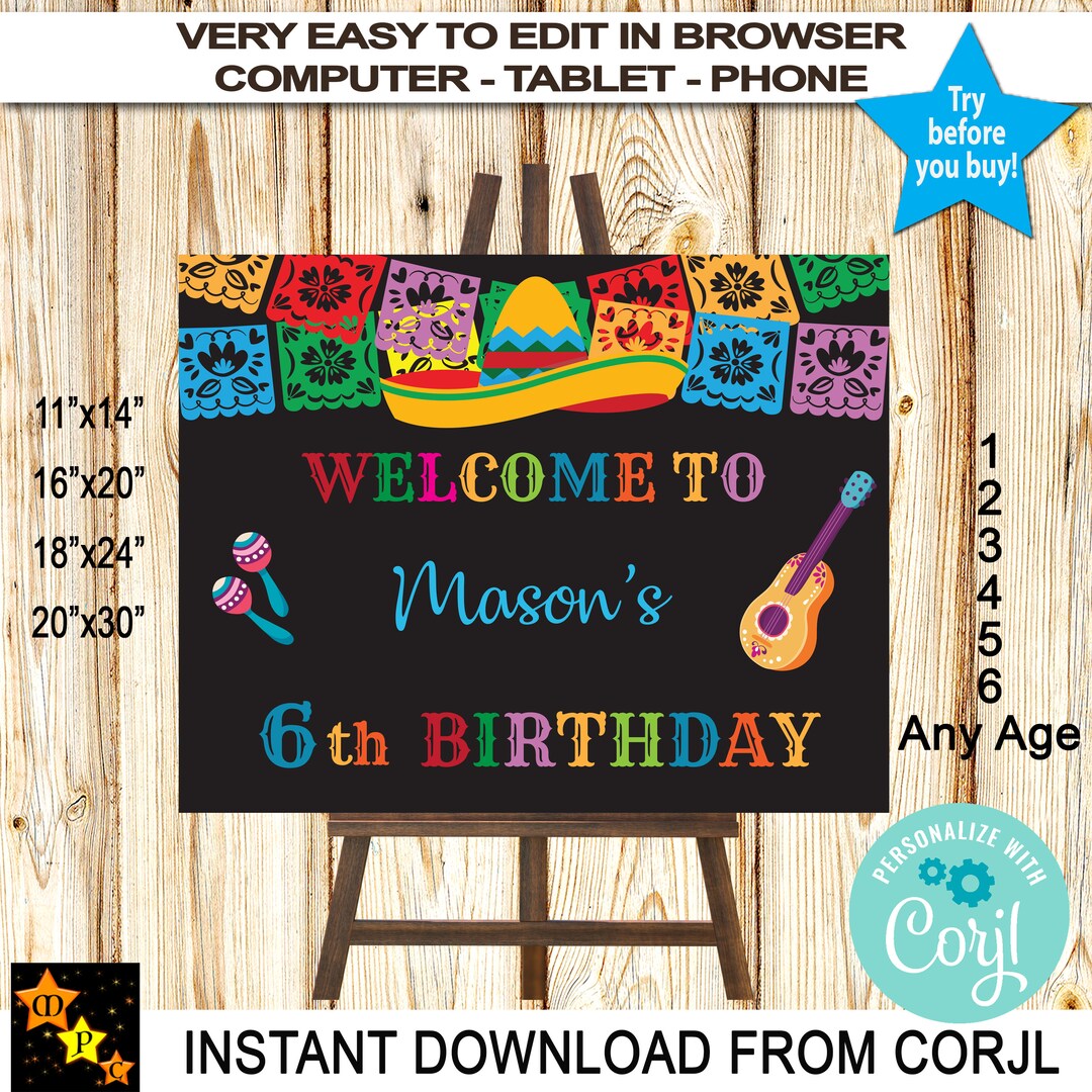 Mexican Welcome Sign, Mexican Theme, Instant Download From Corjl, Edit ...