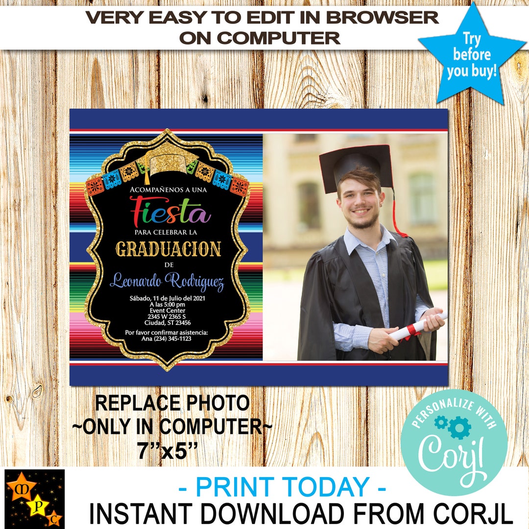 Spanish Mexican Fiesta Graduation Photo Invitation, Add Your Photo ...