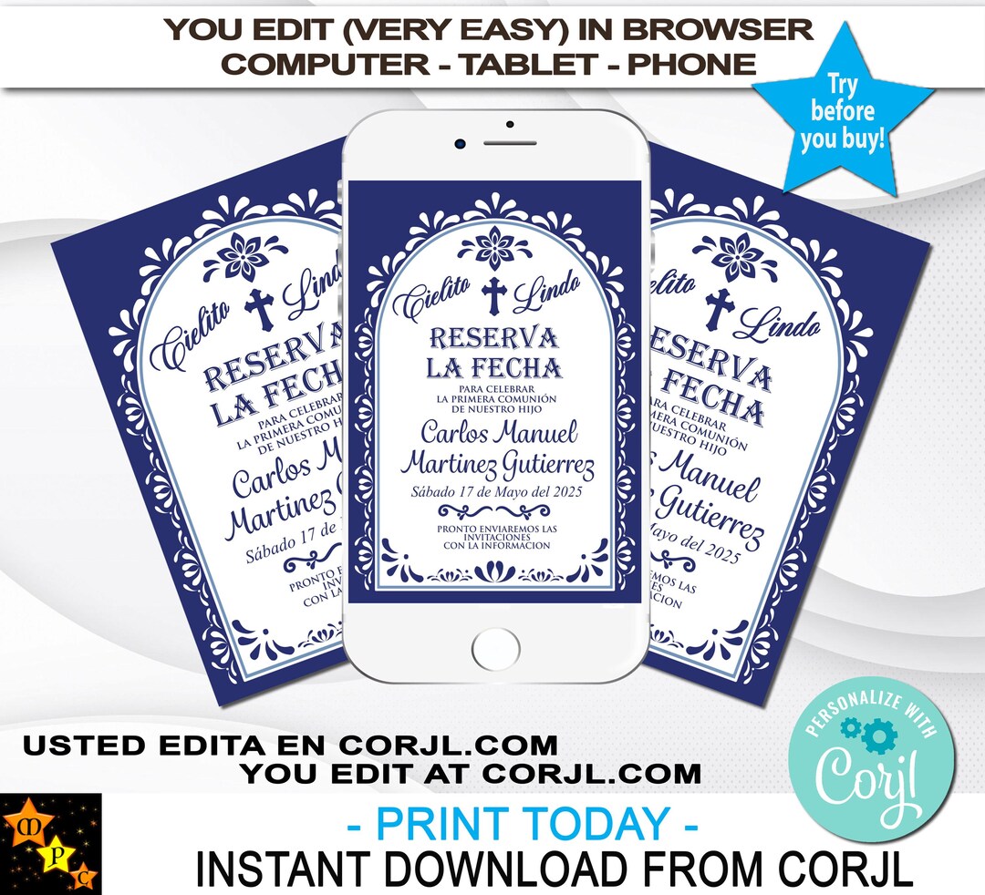 Mexican Talavera First Communion Save the Date (edit & Download) - Etsy