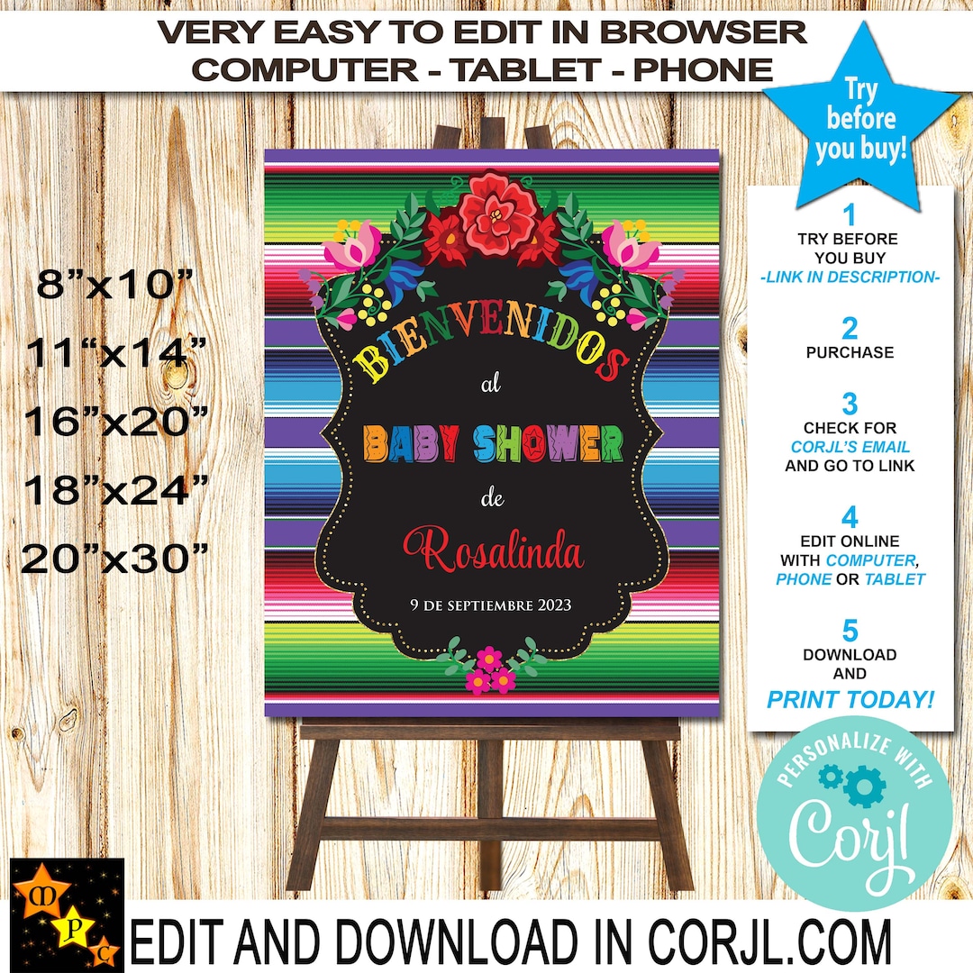 Spanish Baby Shower Welcome Sign, Fiesta Mexican Flowers, Sarape ...