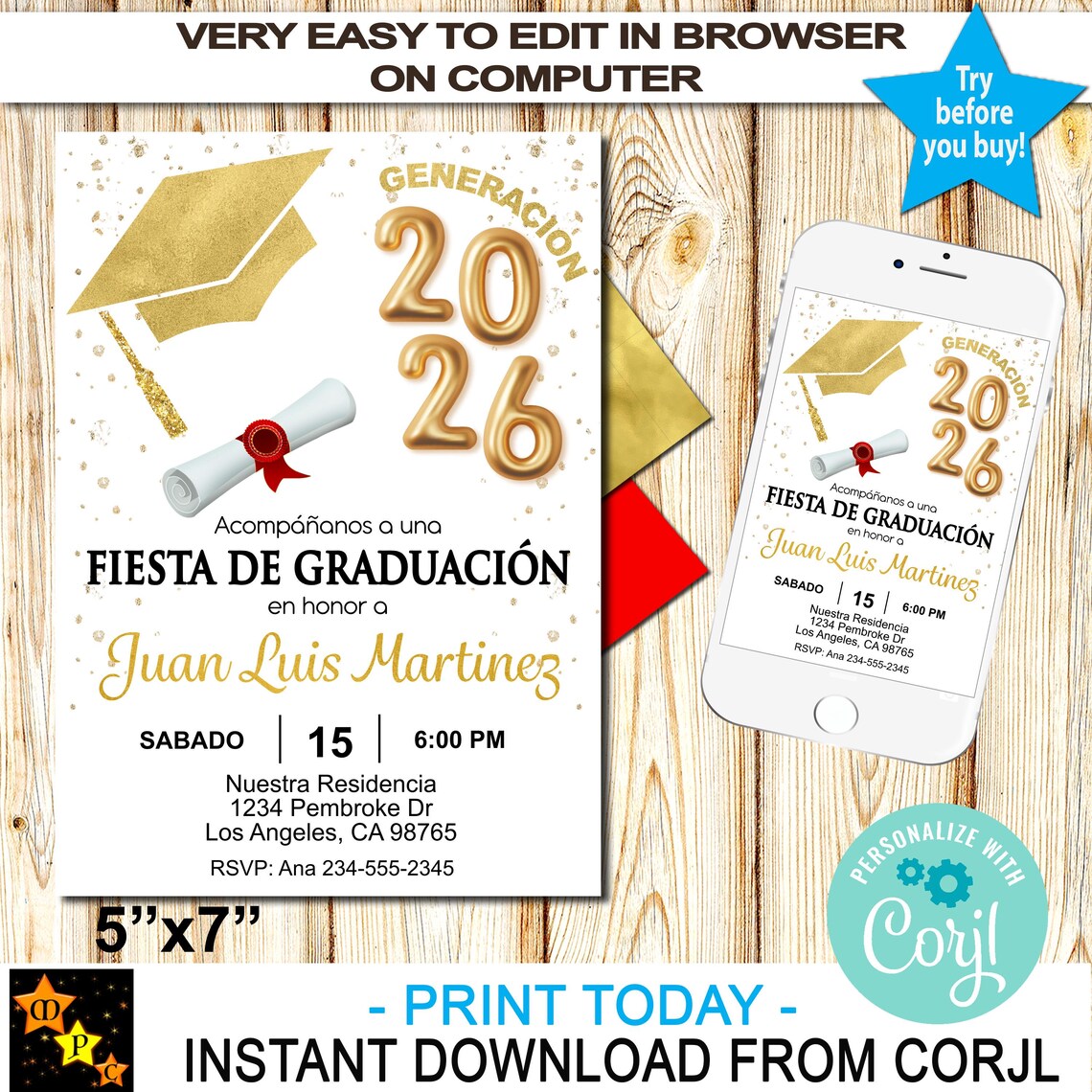 Spanish Graduation Party Invitation, Invitacion Graduacion, Printable ...