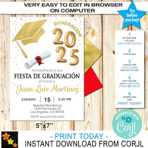 Spanish Graduation Party Invitation, Invitacion Graduacion, Printable ...
