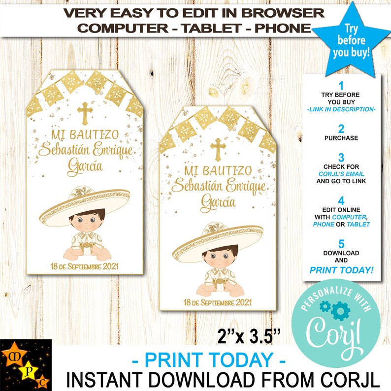 Mi Bautizo Baptism Thank You Tags: Mexican Charro Theme (DIY Printable ...
