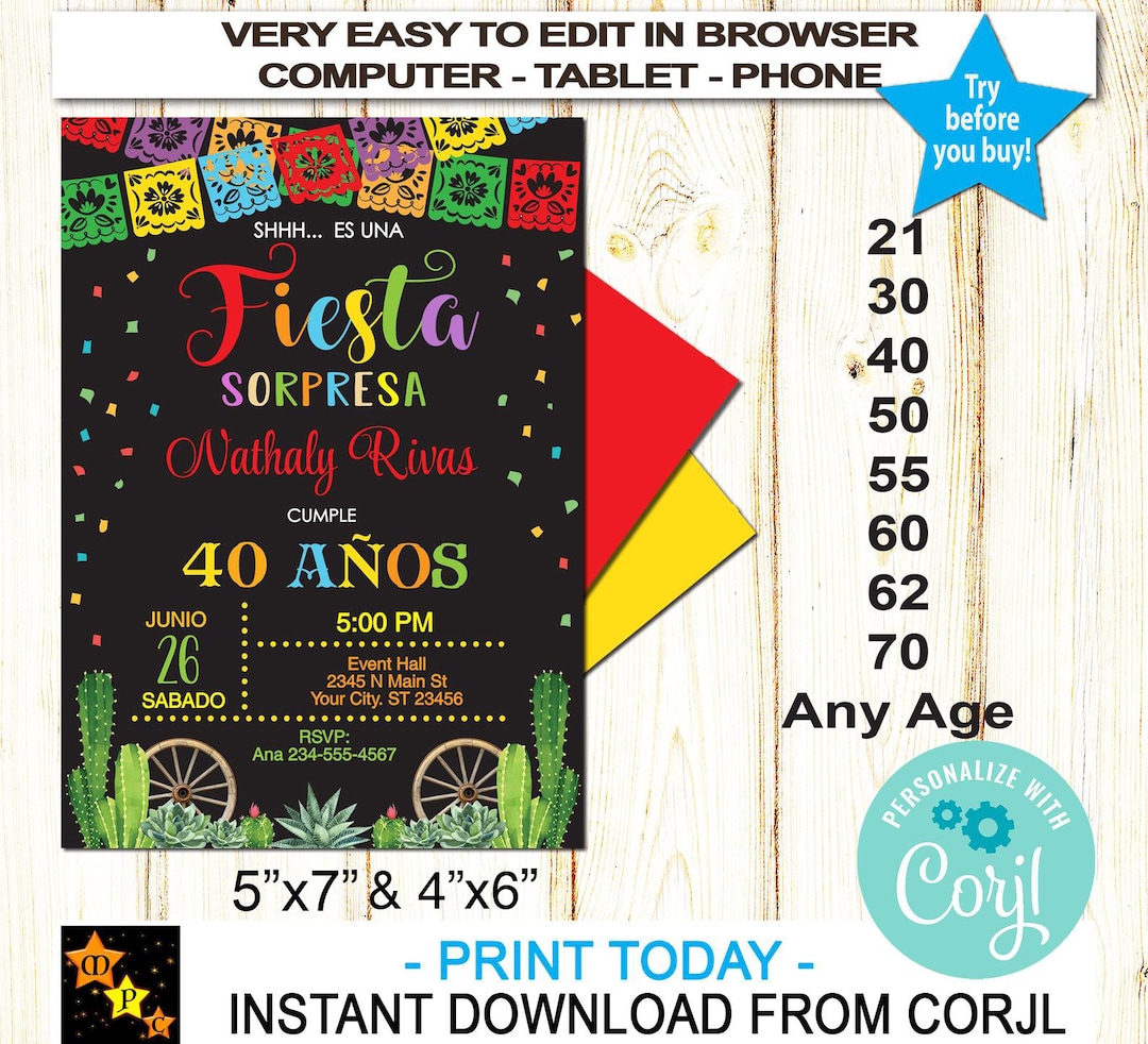 Spanish Surprise Fiesta Birthday Mexican Theme, Chalkboard Invitation ...
