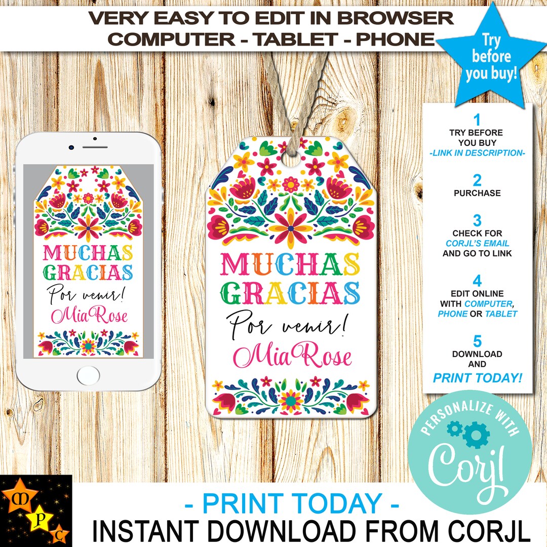 Spanish Thank You Gift Tags Mexican Flowers, Fiesta, Birthday, DIY ...