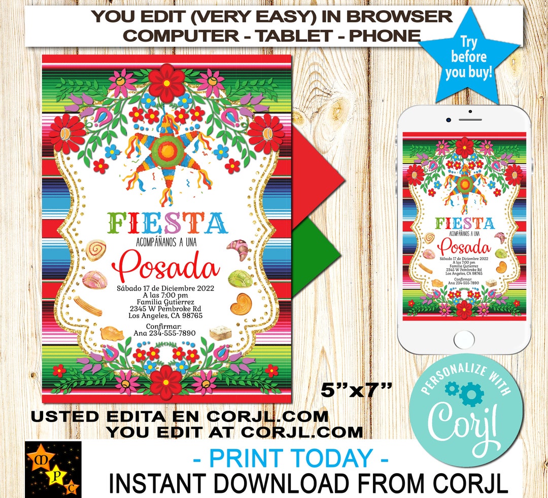 Spanish Christmas Posada Invitation, Fiesta Sarape, 5x7 (digital ...
