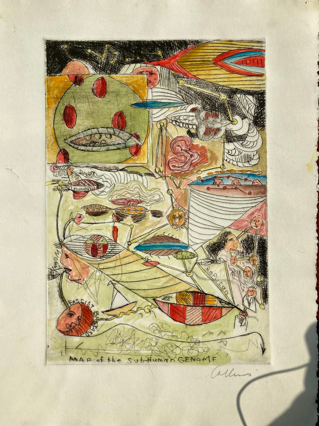 Map of a Subhuman Genome, Hand-colored Etching on Paper With Aquatint ...
