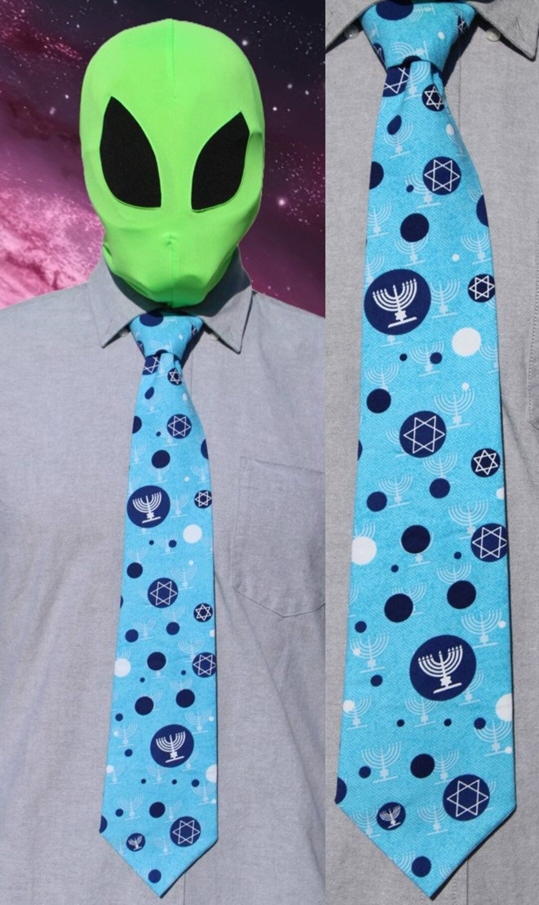 Menorah and Star of David Hanukkah Novelty Necktie - Neck Tie Dreidel ...