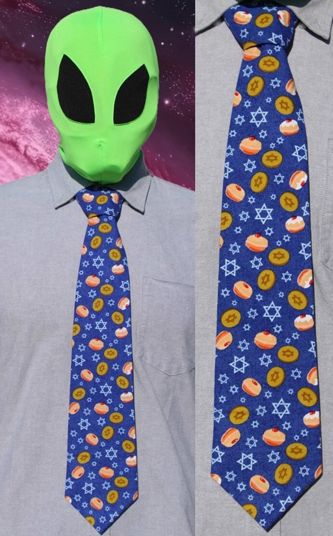 Menorah and Star of David Hanukkah Novelty Necktie - Neck Tie Dreidel ...