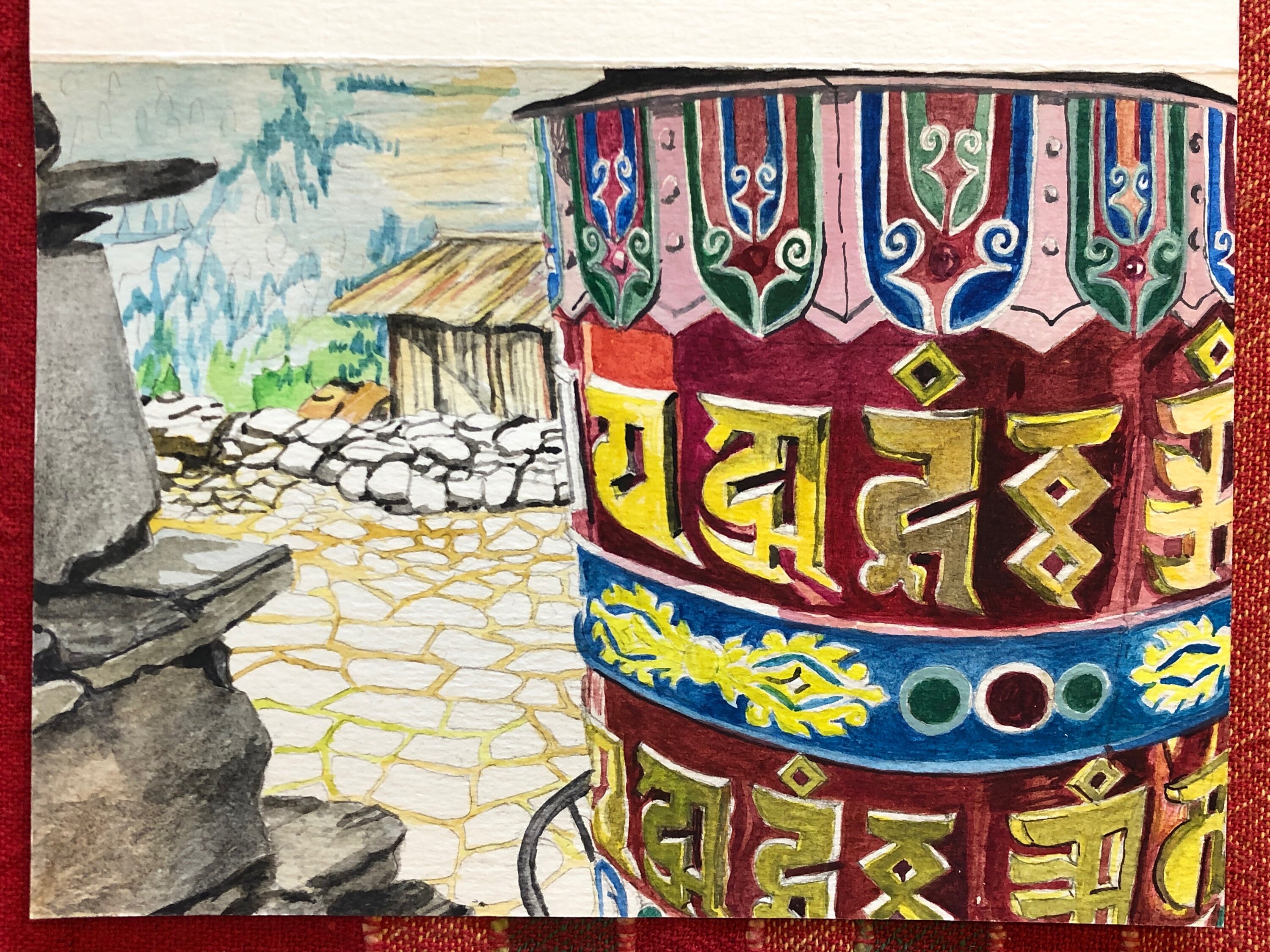 Tibetan Prayer Wheel Art Print, Sacred Text, Lotus Bud, Lantsa Ranjana ...