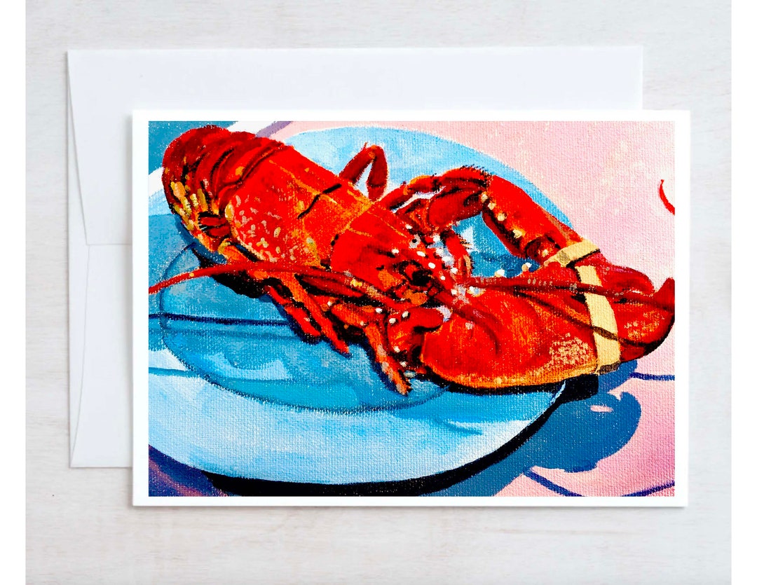 ORANGE LOBSTER Card, Seafood Feast, Note Card, Stationery - Etsy