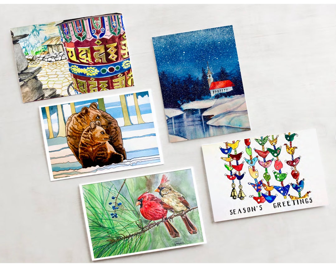 10 Holiday Cards Set, Two of Each, Season's Greetings, Winter Holidays ...