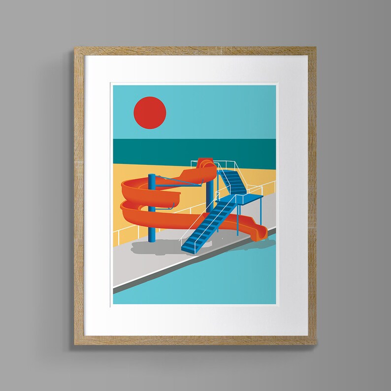 Summer Pool Slide Art Print A4 / 30 X 40 Cm Summer Graphic - Etsy