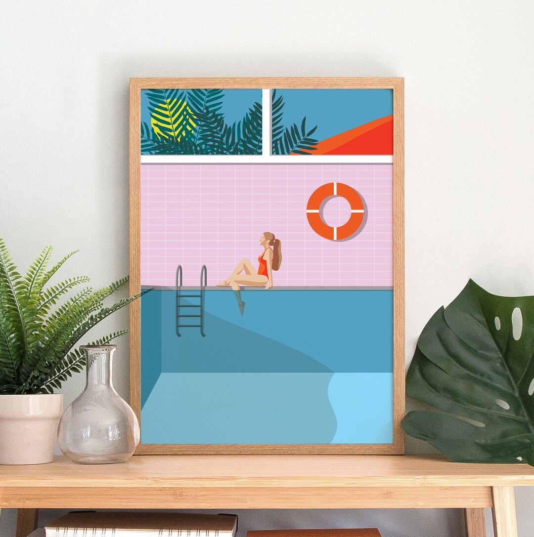 Poolside Art Print 30x40cm A4 Size Modern Tropical Wall - Etsy