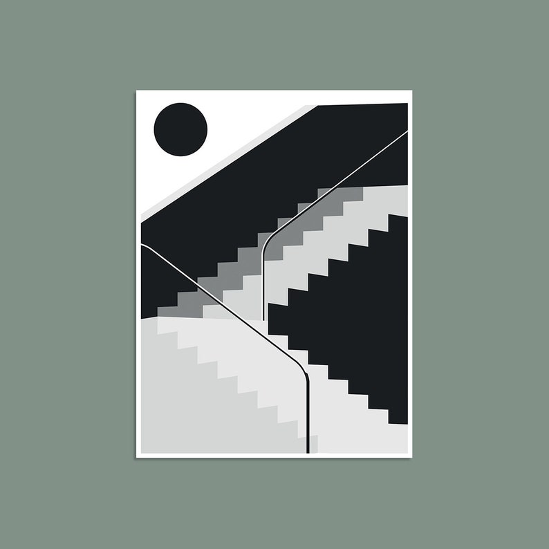 The Staircase Black and White Modern Art Print A4 / 30 X - Etsy