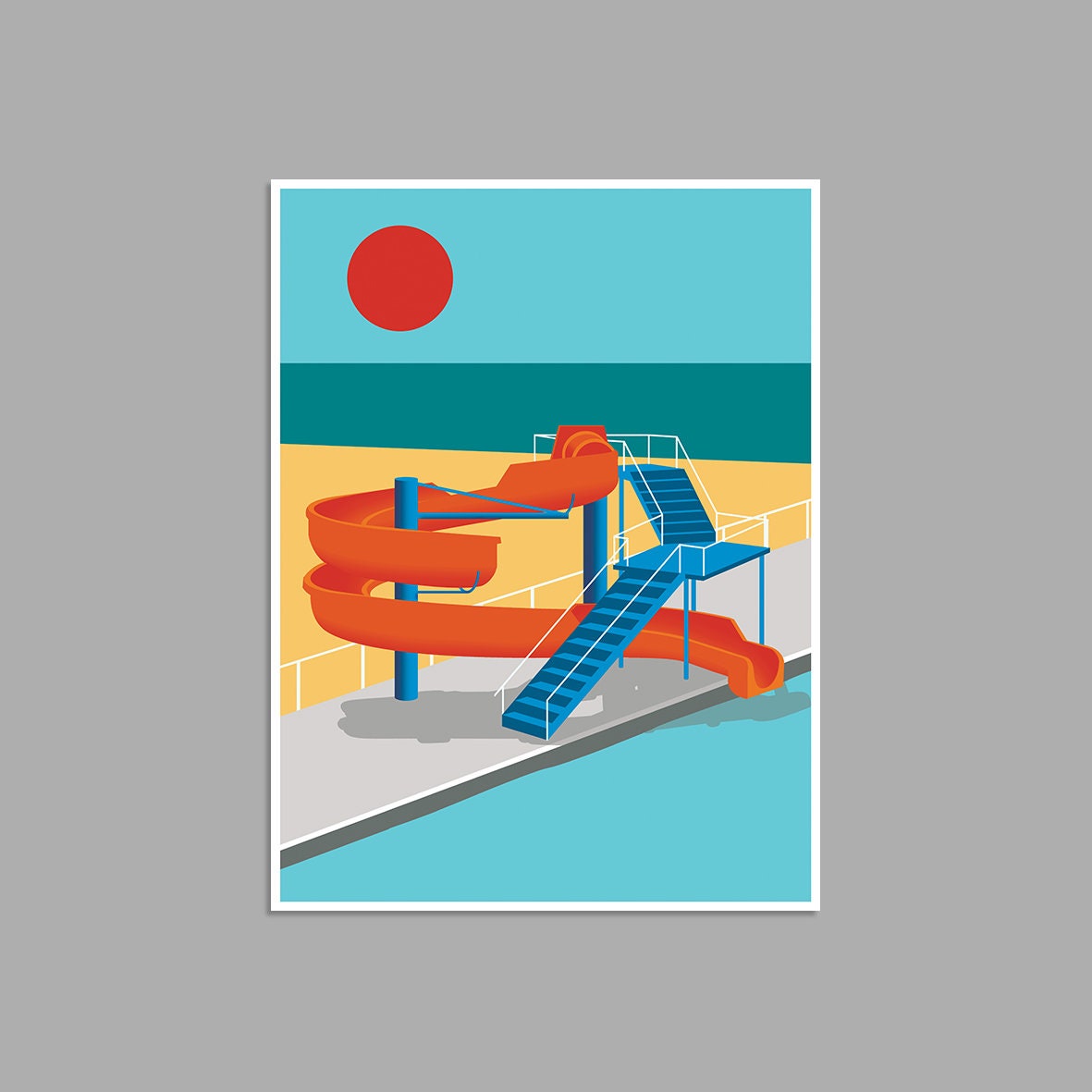 Summer Pool Slide Art Print A4 / 30 X 40 Cm Summer Graphic - Etsy