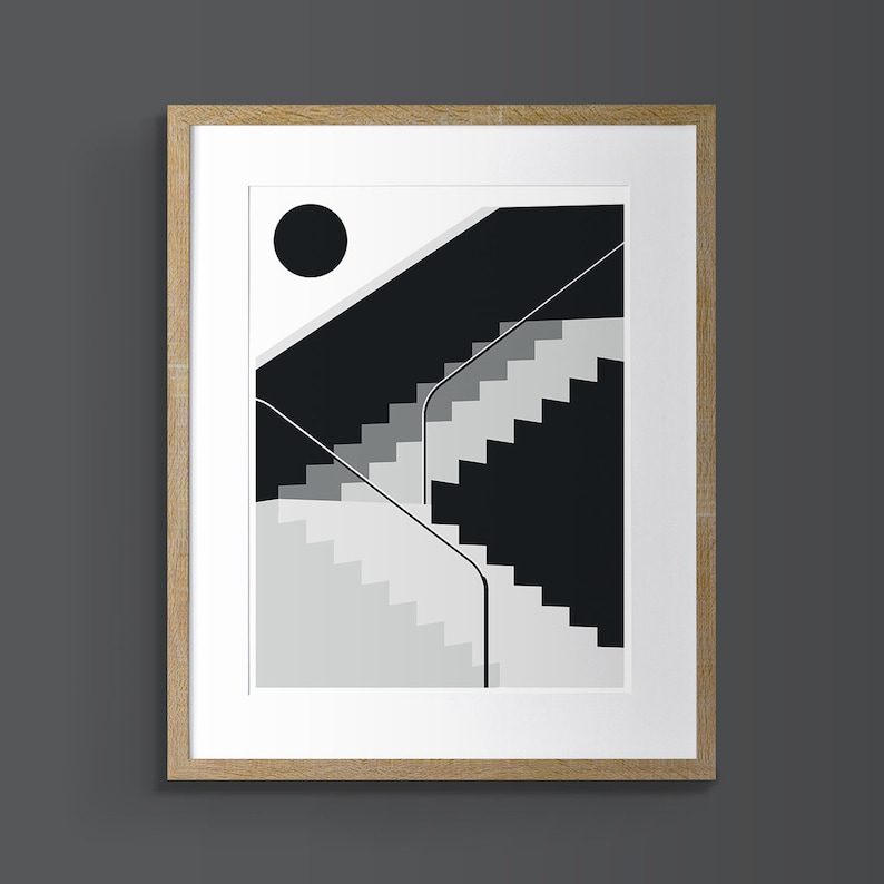 The Staircase Black and White Modern Art Print A4 / 30 X - Etsy