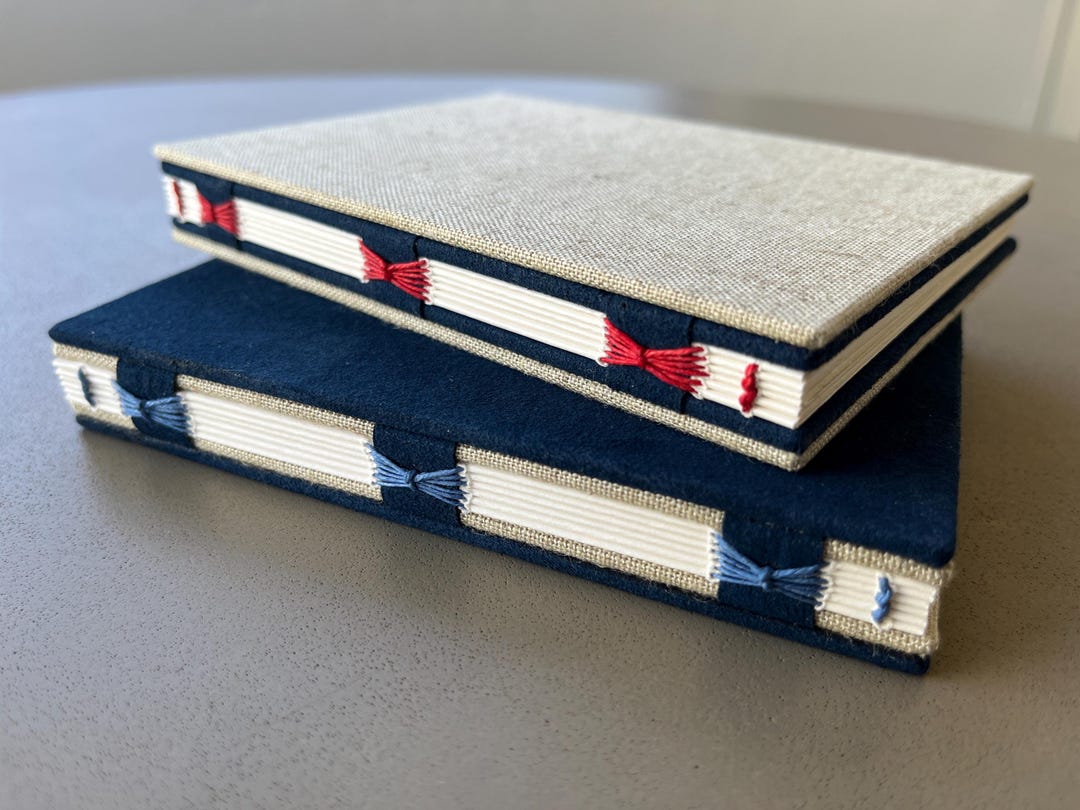 Blue Suede & Linen Handmade Journal: Butterfly Stitch Binding - Etsy
