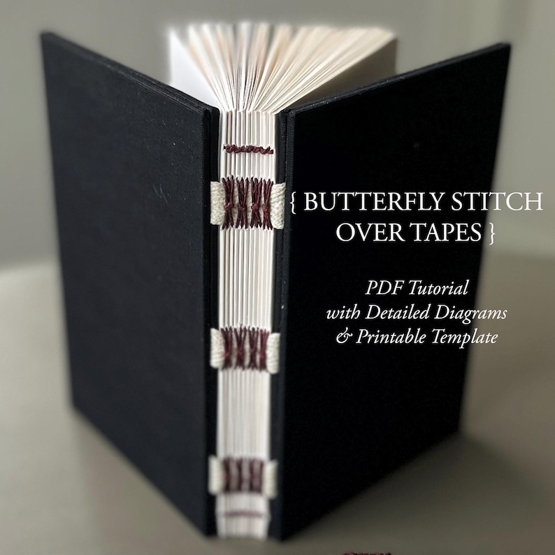 PDF Bookbinding Tutorial, Butterfly Stitch Over Tapes, Bookmaking Template & Instructions, DIY ...