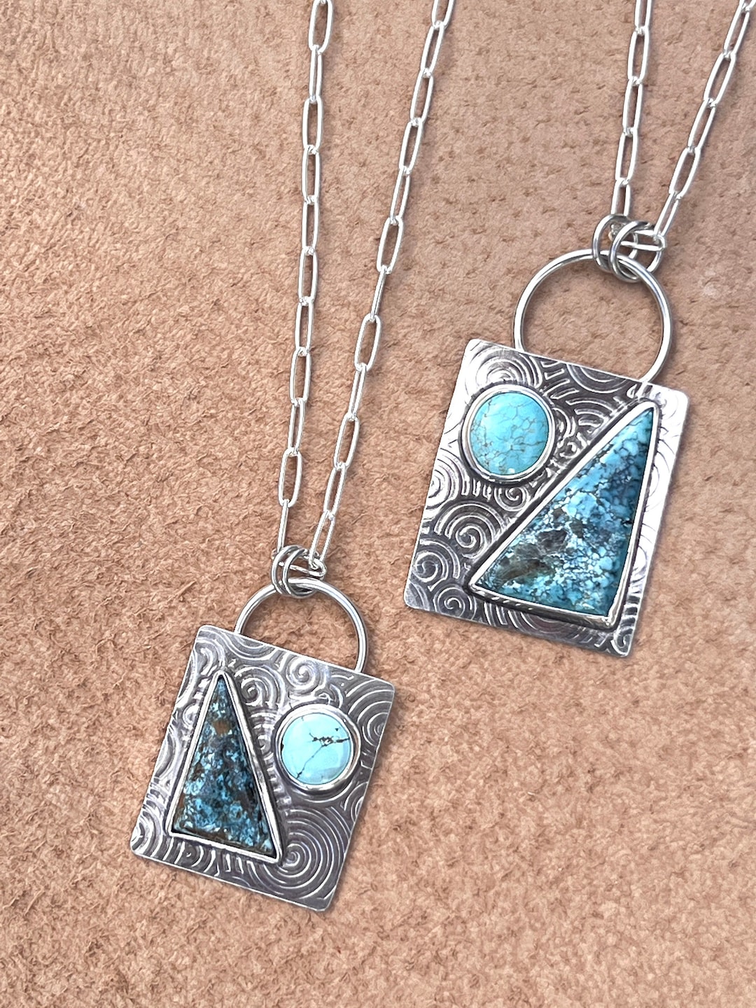 Turquoise Moon Double Turquoise Pendant, Genuine Gemstone and Sterling ...