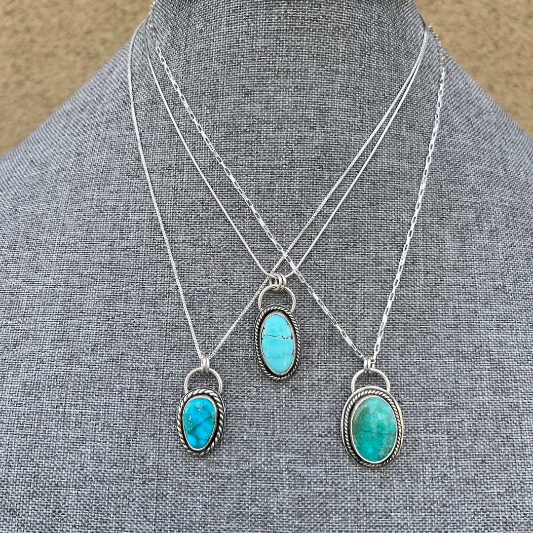 Genuine Turquoise and Sterling Silver Necklaces, Petite Stone, Artisan ...