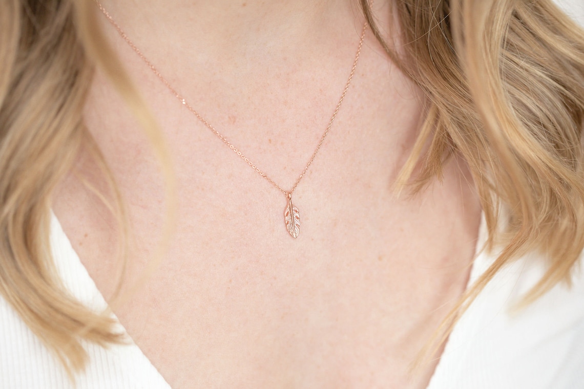 Dainty Feather Necklace Silver/gold/ Rose Gold | Etsy