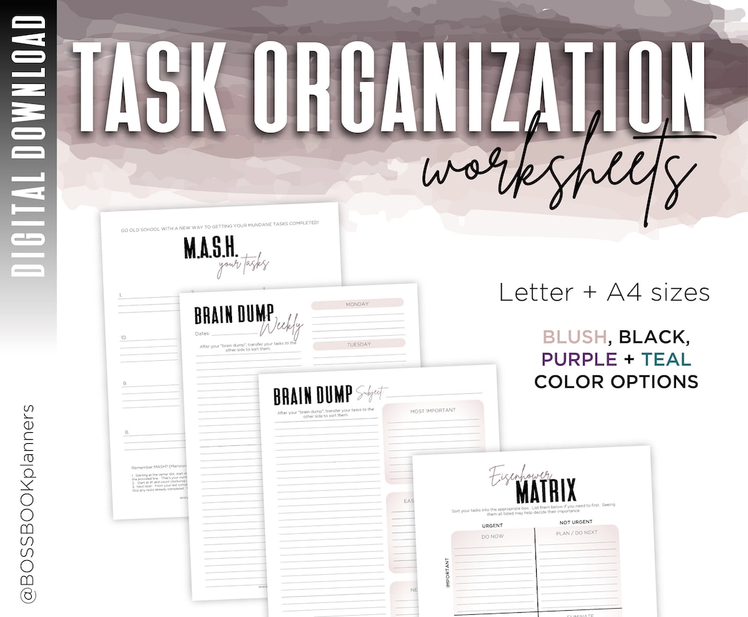 TASK ORGANIZATION KIT | Personal Organization Worksheets - Digital - Etsy