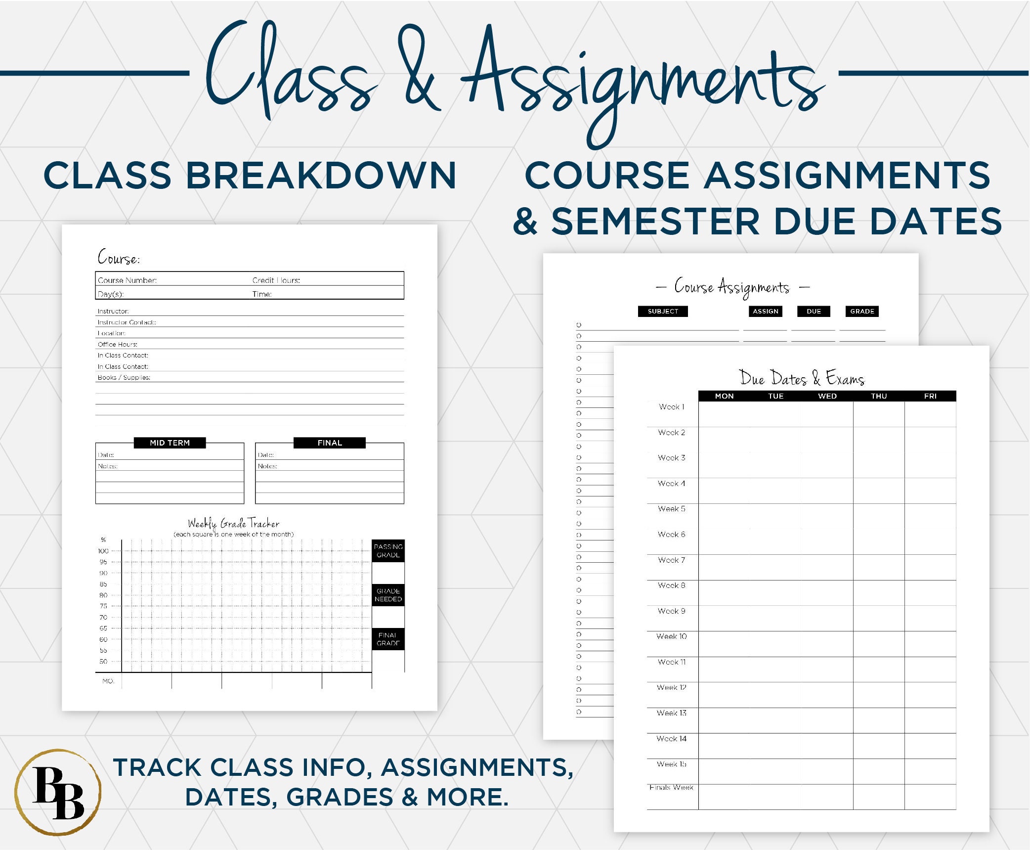 Class Binder Bundle Printable Class Information & Assignment - Etsy