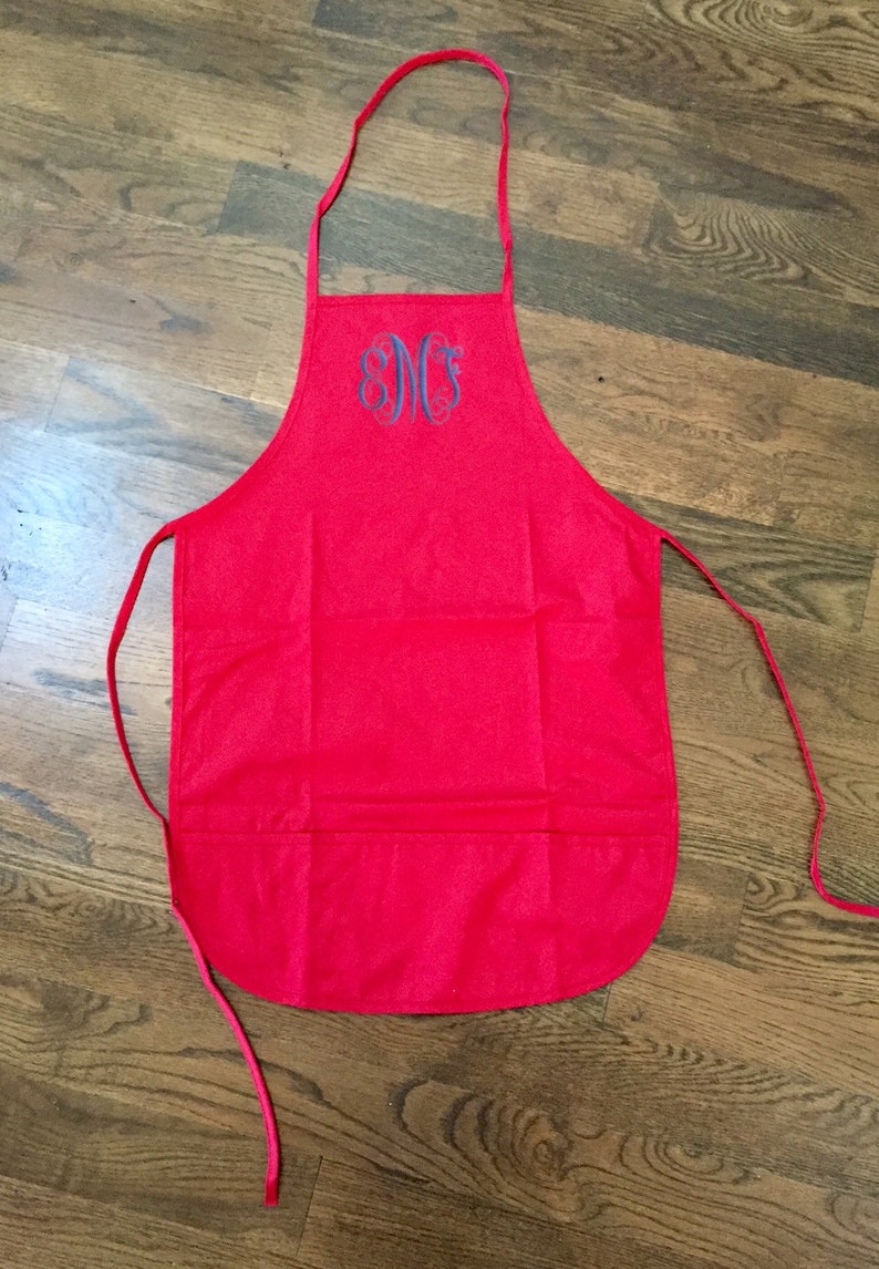 Monogrammed Apron Adult Red Apron With Front Pockets Unisex | Etsy